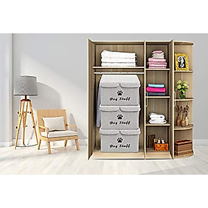 Xbopetda Linen Fabric Box with lid and Handles Foldable Dog Storage Cubes Box,Great for Dog Apparel & Accessories-Striped Gray