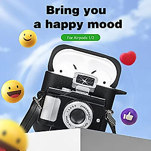 Gkv Silicone Case for Airpods 1/2 Fashion Design Unique 3D Cool Cartoon Air Pods 1st/2nd Cover Cute Designer Fun Hypebeast Shell Cases for Girls Boys Kids Child Teen for Airpods 1/2 (Black Camera)