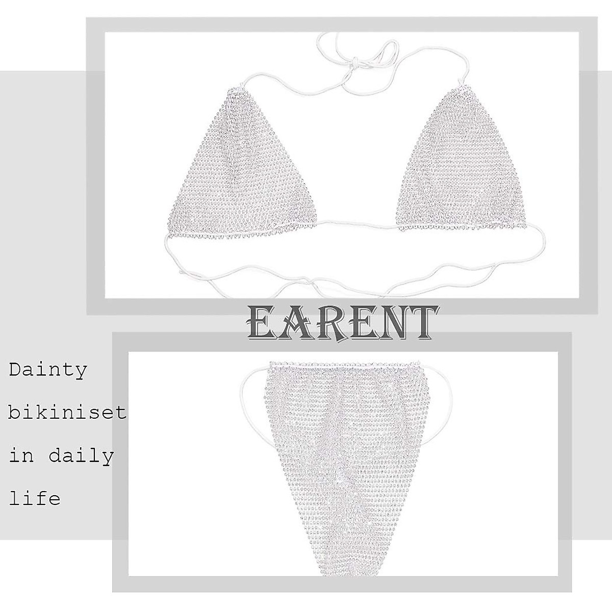 Earent Mesh Rhinestone Body Chain Set Beach Chest Belly Chains Crystal Bikini Nightclub Party Bra Breast Chains Rave Body jewelry for Women(Silver)