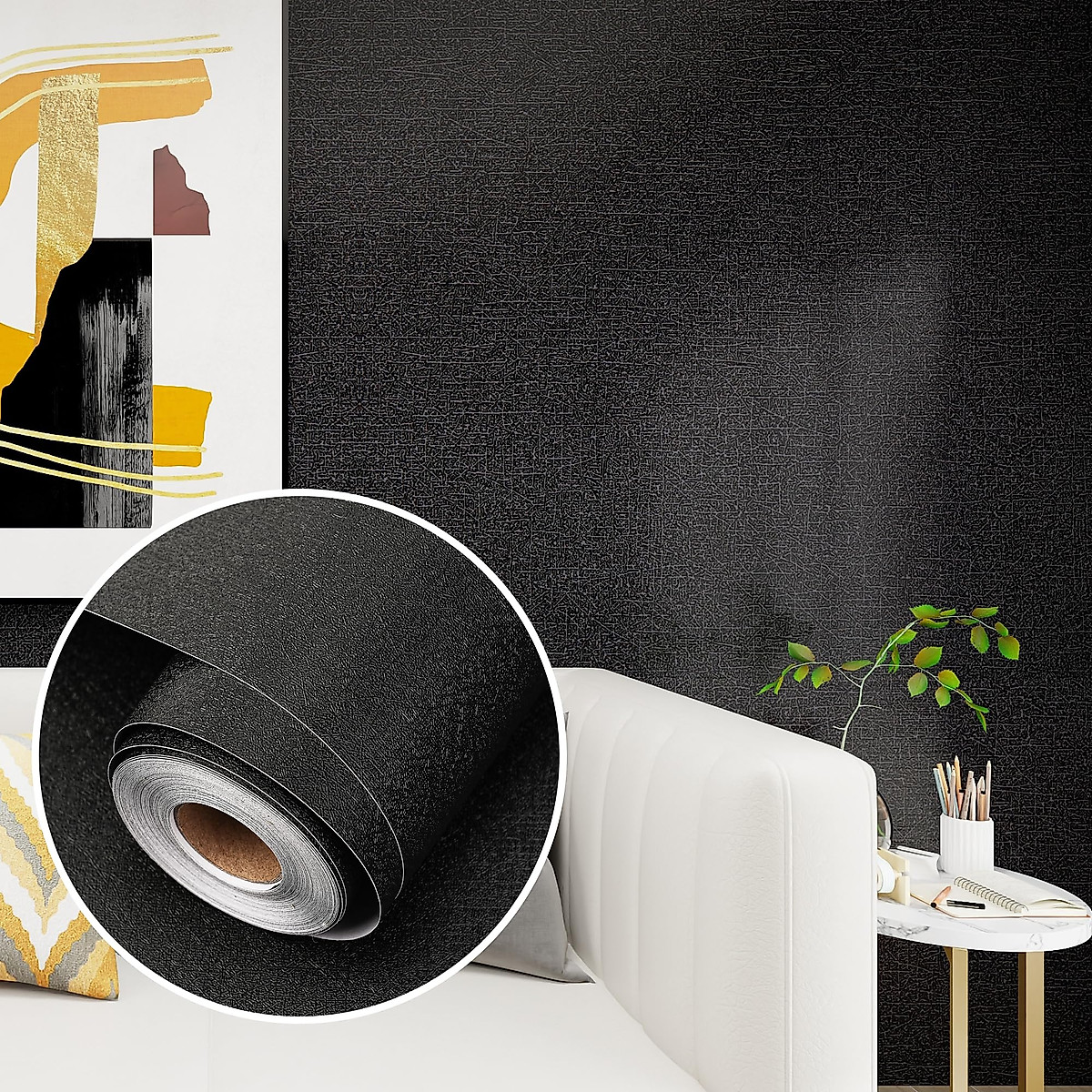 (394inx17.7inch Peel and Stick Wallpaper Black Contact Paper Self Adhesive Easy to Apply Wall Coverings Shelf Home Decorative Wall Paper Textured Shelf Decorative