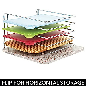 mDesign X-Large Steel Storage Tray Organizer Rack for Kitchen Cabinet - Divided Holder with 5 Slots for Skillets, Frying Pan, Pot Lids, Cutting Board, Baking Sheets - Concerto Collection - Chrome 7.2 inch D x 9.4 inch W x 10.9 inch H