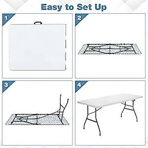 Goplus Folding Tables, 6ft Foldable Plastic Card Table, Portable Heavy Duty Fold Up Table w/Handle, White Outdoor Utility Folding Table for Picnic, Party, Dining, Camping, Beach, BBQ, No Assembly