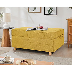 SEJOV Sleeper Sofa Chair Bed,4-in-1 Convertible Sofa Bed Chair with 6 Adjustable Backrest and Pillow, 3-Seat Pull Out Sleeper Chair Linen No Backrest for Bedroom Small Space Living Room, Yellow