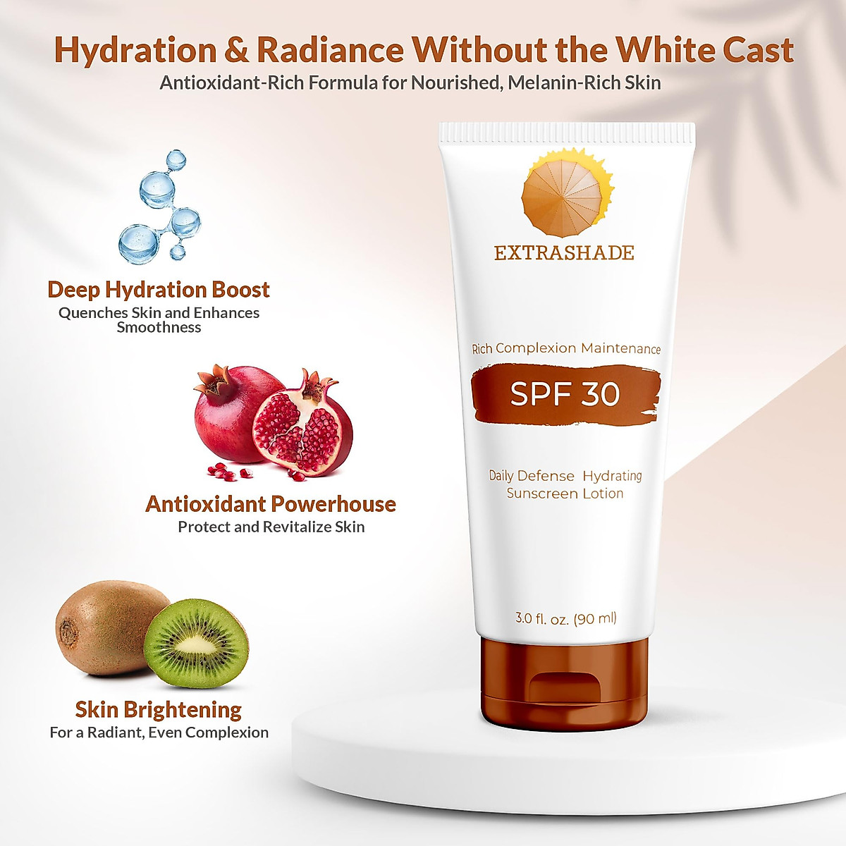 EXTRASHADE Premium Hydro Boost Black People Sunscreen for Melanin Rich, Dark, and Black skin, No White Cast, Non Greasy, Oil Free, Broad Spectrum UVA/UVB SPF 30, Daily Sun Protection (3 FL Oz)