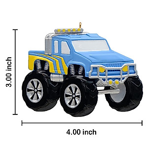 Blue Monster Truck Personalized Christmas Tree Ornaments Big Wheel Truck Christmas Keepsake Gift for Kids Children Grandson