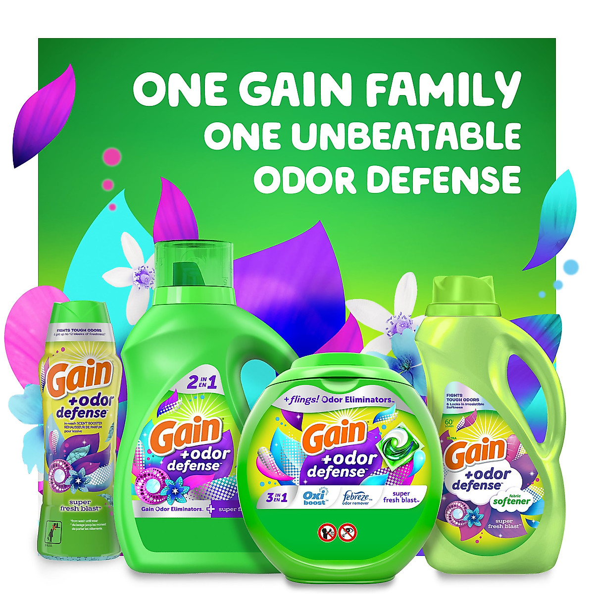 Gain + Odor Defense In-Wash Scent Booster, Super Fresh Blast Scent, 18.2 oz, HE Compatible
