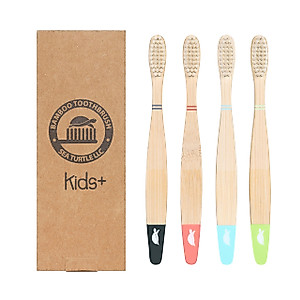 Sea Turtle Plant-Based Bristles, Bamboo Toothbrushes, Soft Natural Toothbrush for Kids (4 Pack)