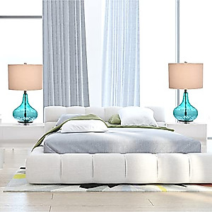 Catalina 18578-000 Transitional Thumbprint Glass Gourd Table Lamp, 25.5", Classic Blue