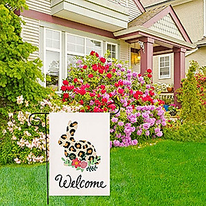 Ogiselestyle Easter Floral Leopard Bunny Garden Flag Vertical Double Sided Easter Bunny Rabbit, Spring Summer Rustic Farmhouse Yard Outdoor Decoration 12.5 x 18 Inch