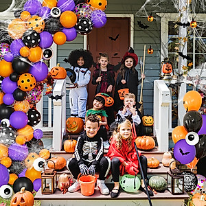 Fiesec Halloween Balloon Garland Arch Kit, Halloween Themed Party Decorations with BOO Foil Balloons Spider Web Bat Ghost Purple Black Orange, Happy Halloween Indoor Outdoor Yard Home Room Décor