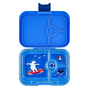 Yumbox Leakproof Bento Box Panino: 4-Compartment Kids & Adults Bento; Perfect for Sandwich Packed Lunch; Compact 8.5x6x1.8; Healthy Portions (Surf Blue with Polar Bear Removable Tray)