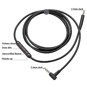 CYPHER.V Replacement Audio Extension Cable Cord Wire,for Bose QuietComfort QC25 QC35 Soundlink SoundTrue On Ear Headphones with in Line Mic Volume Control (Black)