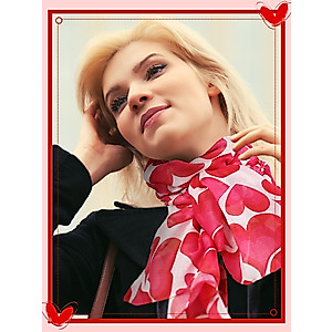 4 Pieces Valentine's Day Scarf for Women Pink White Heart Print Scarf Valentines Scarf for Women Girl Christmas Birthday Valentine's Gift, 4 Styles