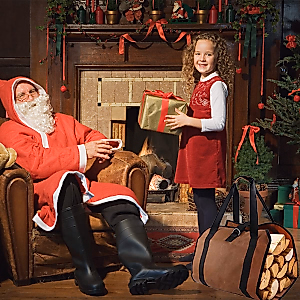 XHSP Firewood Log Carrier Bag, 38 x 18 Inches Large Waxed Canvas Log Carrier Tote Bag with Handles and Reinforce Duty Straps- Best for Carrying Wood and Hay at Home or Camping