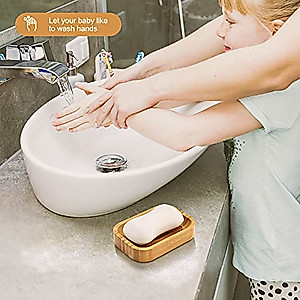 GUANJUNE Pack of 2 Natural Wood Bamboo Soap Dish Holder for Bathroom Kitchen Sponges Accessories Storage