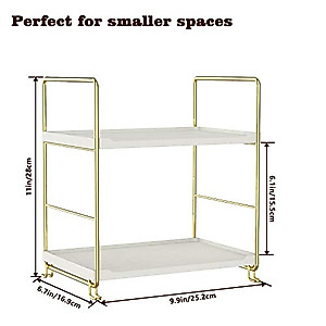 kaileyouxiangongsi 2-Tier Kitchen Spice Rack - Freestanding Stackable Organizer Shelf - Bathroom Organizer Countertop Storage Shelf - Cosmetic Organizer Holder- Square Standing Rack (Golden)