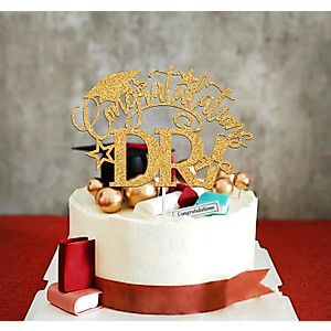 Congratulations DR Cake Topper, Congrats Grad/Doctoral Degree Cake Decor, Class of 2024 Graduation Party Decorations Supplies, Gold Glitter