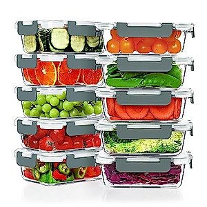 VERONES 10 Pack 22 OZ Glass Meal Prep Containers, Airtight Glass Lunch Containers Set, Glass Food Storage Containers with Lids,BPA-Free, for Microwave, Oven, Freezer & Dishwasher Friendly,Grey