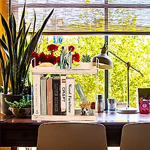 2 Tier Bathroom Counter Organizer, Solid Wood Bathroom Storage Tray for Counter Standing Rack, Cosmetic Holder, Kitchen Spice Rack, Vanity Organizer, Perfume Holder for Bathroom, Kitchen, Dresser Top