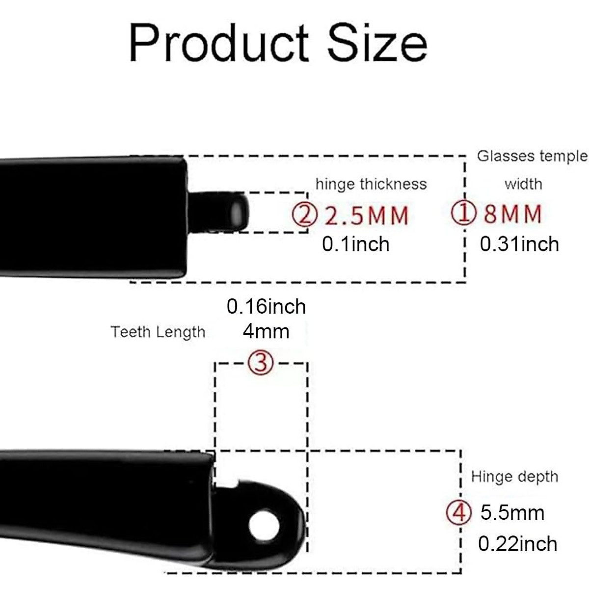 QYAJS 1 Pair TR90 Bright Black Glasses Replacement Glasses Replacement Temple Eyeglasses Arms Legs Screws and 3-in-1 Screwdriver (Single Straight Teeth 8mm)