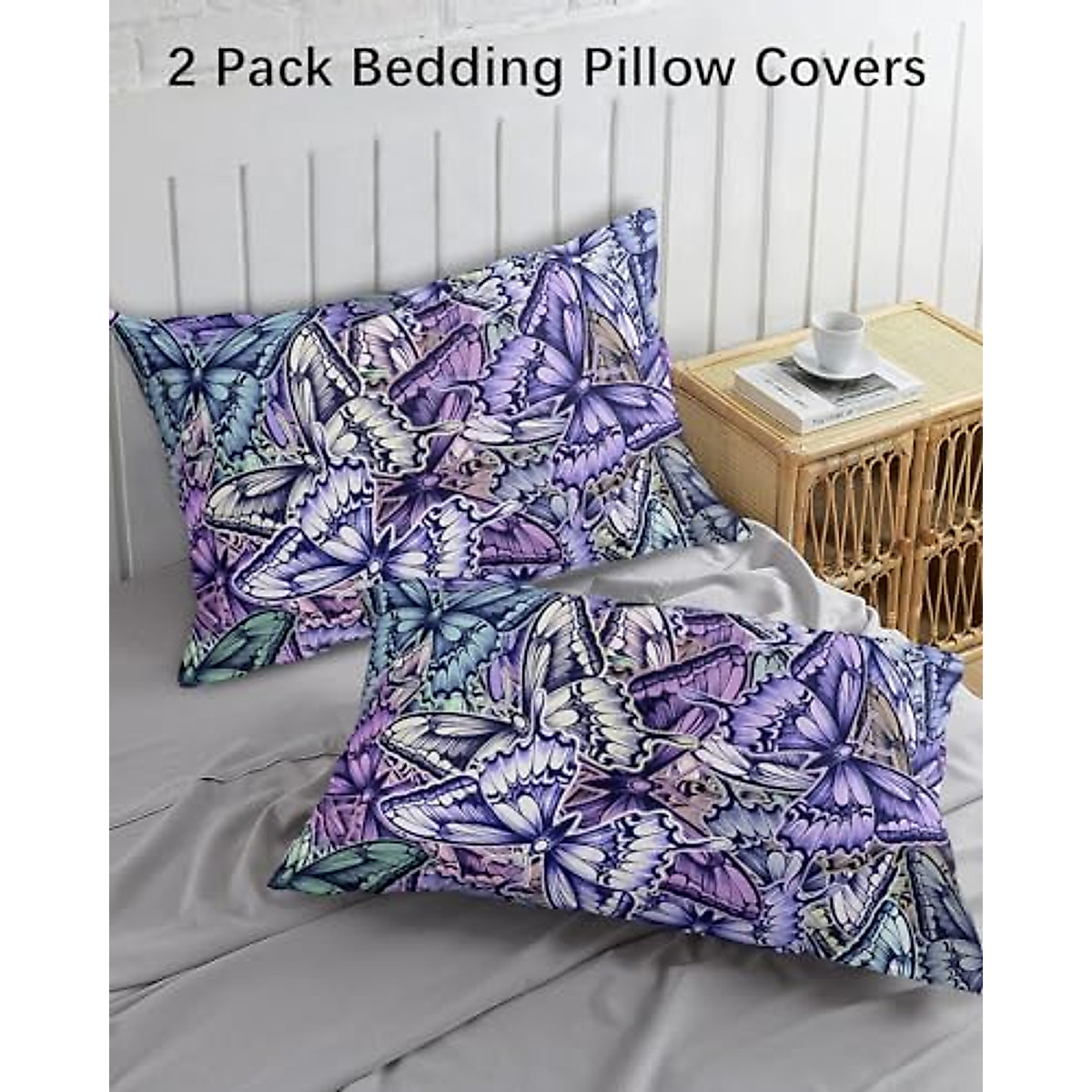 Hokiten Queen Size Pillow Covers Set of 2 - Purple Blue Teal Butterfly Microfiber Soft Pillowcases with Envelop Closure, Modern Abstract Art Lumbar Pillow Cover for Bedroom/Sofa/Couch, 20x30 Inches