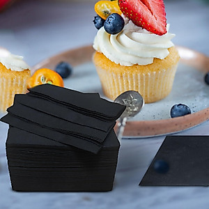 2 Ply Beverage Napkins Disposable Four Fold Cocktails Paper Napkins 9.8" X 9.8" unfolded for Party (200, Black)