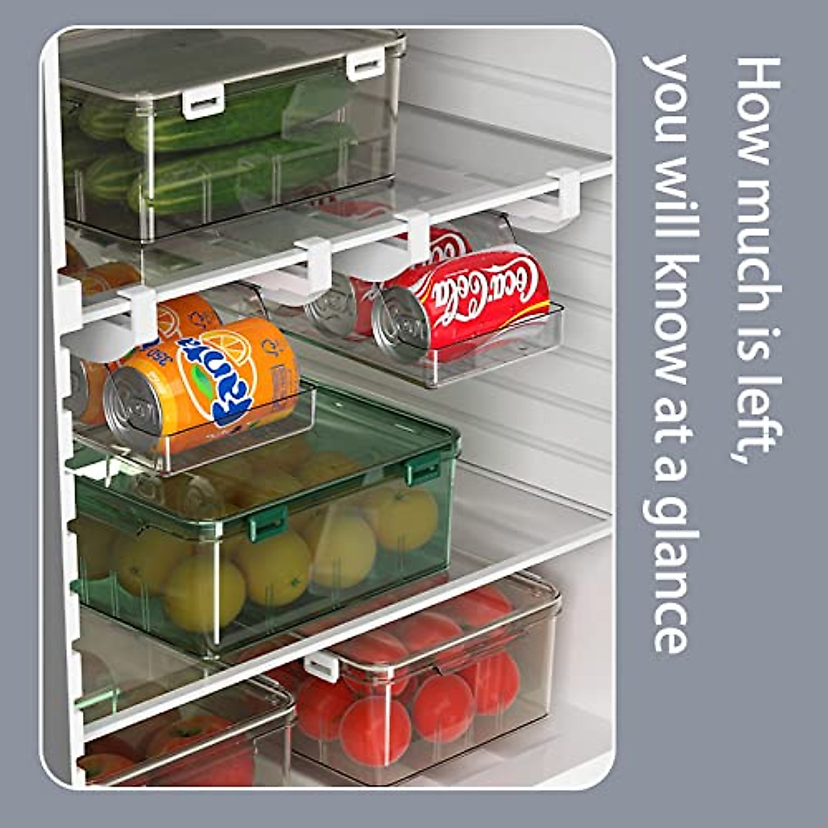 KWQBHW Fridge Drawer Can Organizer Hanging Soda Can Refrigerator Organizer Bins Can Holder Fridge Beverage Storage Box Clear Can Container