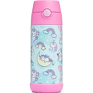 Snug Kids Water Bottle - insulated stainless steel thermos with straw (Girls/Boys) - Unicorn, 500ml