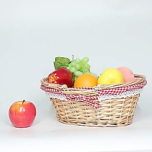 MEIEM Wicker Basket Gift Baskets Empty Oval Willow Woven Picnic Basket Cheap Easter Candy Basket Storage Wine Basket with Handle Egg Gathering Wedding Basket（Pink）