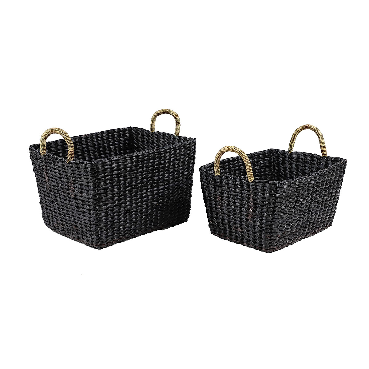 Deco 79 Eclectic Banana Leaf Storage Basket, Set of 2 18", 16"W, Black