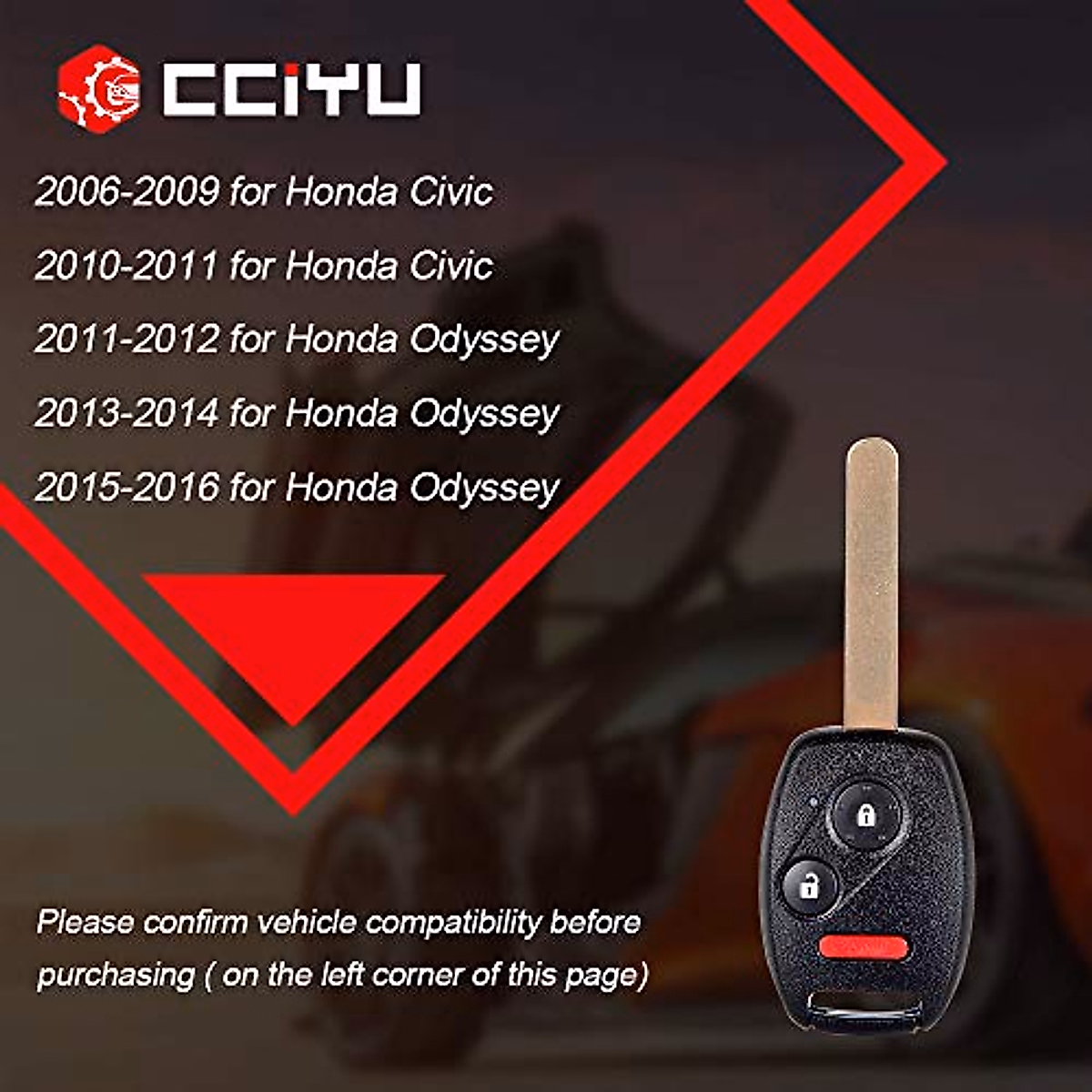 cciyu Replacement Uncut Ignition Key Keyless Entry Car Remote Transmitter Fob 2 X 3 Buttons Replacement fit for Honda for Civic Lx for Odyssey N5F-S0084A