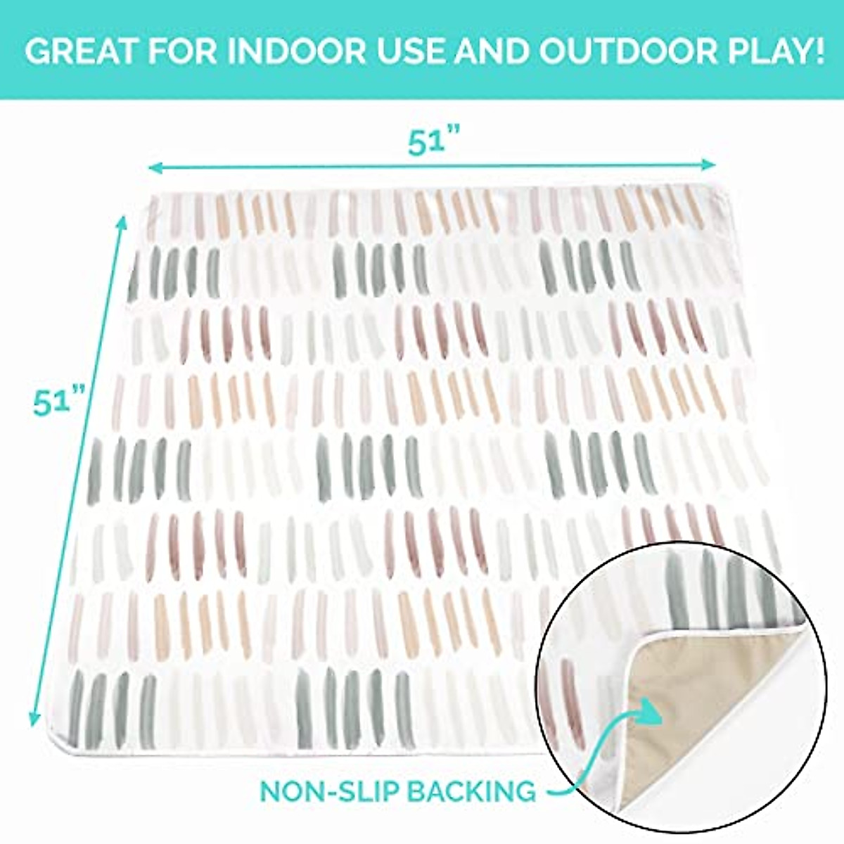 JumpOff Jo – Baby Splat Mat for Under High Chair,– Washable Waterproof Baby Floor Mat for Arts and Crafts Playtime and Dining Table or Booster Seat, Reusable Fabric 51"x51" - Dashes