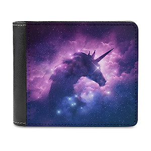 Unicorn Silhouette in a Purple Galaxy Nebula Cloud Soft PU Leather Bifold Wallet, Coin Purse Credit Pass Case, Durable Card-Holder Slim Billfold for Men Woman Money Storage