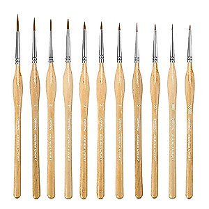 11Pcs Miniature Paint Brushes, Micro Detail Paint Brush Set，Fine Paint Brush, Triangular Grip Handles Art Brushes Perfect for Paint Brushes for Acrylic，Painting, Oil, Craft, Warhammer 40k (Wood Color)