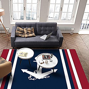 Advancey Indoor High-Low Area Rug 2'x3'Nautical Navy Blue Anchor with Red White Stripe Throw Rugs Runner for Entryway,Bedroom,Living Room