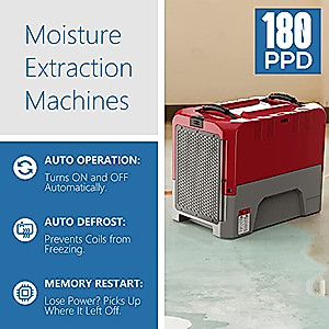ALORAIR Commercial Dehumidifier with Pump Drain Hose, 180 Pint Large Capacity Crawl Space Dehumidifier for Water Damage Restoration, Basements Warehouse & Job Sites, 5 Years Warranty, Red