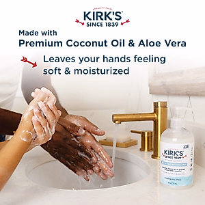 Kirk's Hydrating Hand Wash - Made with Premium Coconut Oil and Aloe Vera, With Plant Based Technology To Help Eliminate Odors, Non GMO, Vegan, Fragrance Free, 12 Fl Oz. 4 pack