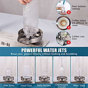 Ever Variety Glass Rinser for Kitchen Sink- Brushed Nickle Kitchen Sink Glass Rinser- 304 Stainless Steel Glass Washer for Kitchen Sink- Baby Bottle Rinser Sink Attachment with Silicon Arms