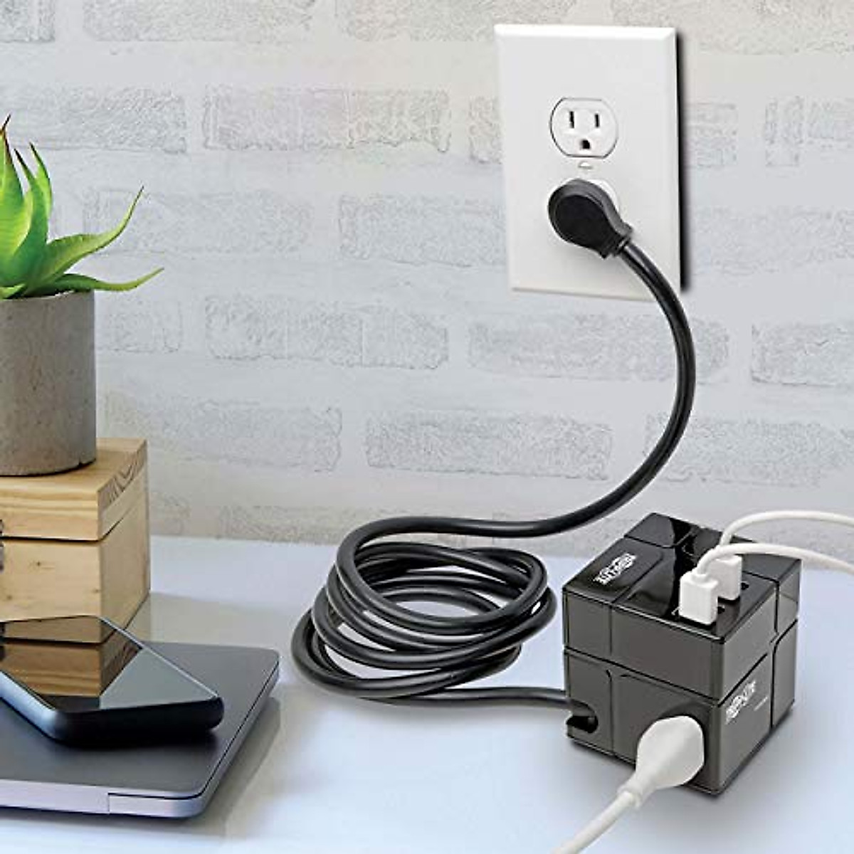 Tripp Lite 3 Outlet Surge Protector with USB, Detachable Wall Outlet Surge Protector, 6 USB Ports, 6 ft. Cord, 540 Joules, Black, TLP366CUBEUSBB