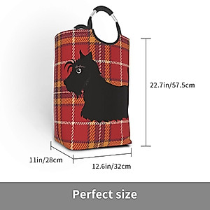 AMABCDET Collapsible Laundry Basket with Aluminum Handle, 50L Large Capacity Waterproof Red Plaid Black Scottish Terrier Pattern Dirty Clothes Hamper for Bedroom Bathroom Living Room