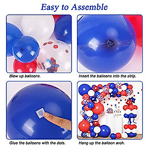 RUBFAC 160pcs Red White and Blue Balloons Garland Arch Kit 4th of July Decoration Graduation Birthday Wedding Nautical Baseball Theme with Star Foil Balloons