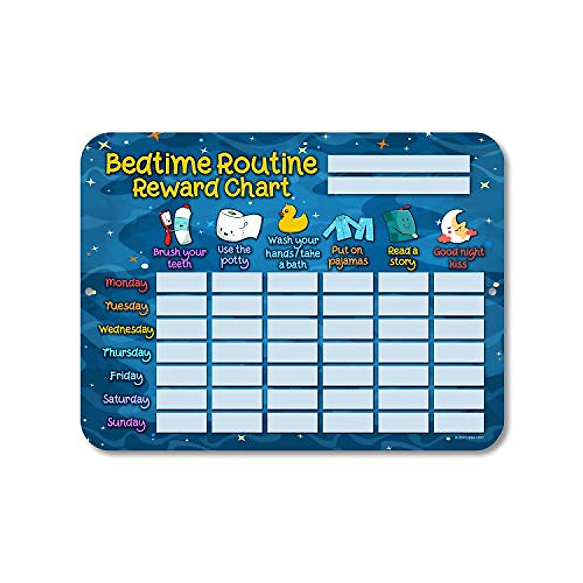 Honey Dew Gifts Bedtime Checklist Routine Star Reward Chart for Kids and Autism - Tin Learning Calendar for Kids, Visual Teaching Tool