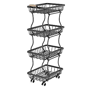 OKZEST Fruit Basket, 4-Tier Small Kitchen Organizer and Storage Cart on Wheels, Rolling Pantry Snack Cart with Handle for Storing Fruit, Potato, Onion, Snacks, Vegetables, Bread, Produce