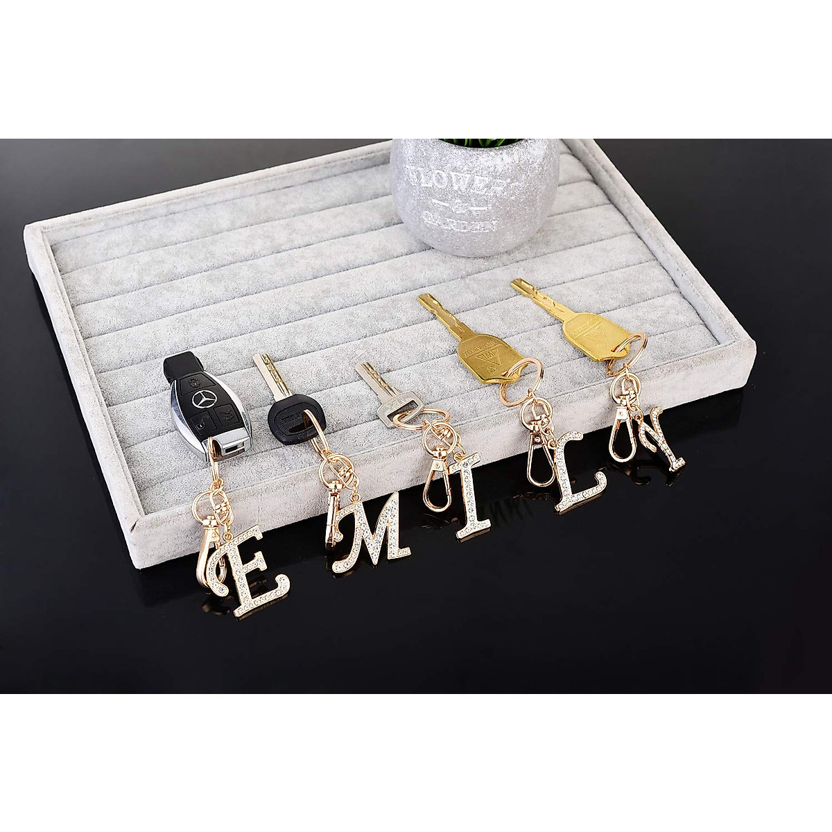 AlphaAcc Keychain for Women Purse Charms for Handbags Crystal Alphabet Initial Letter Pendant with Key Ring,Letter M