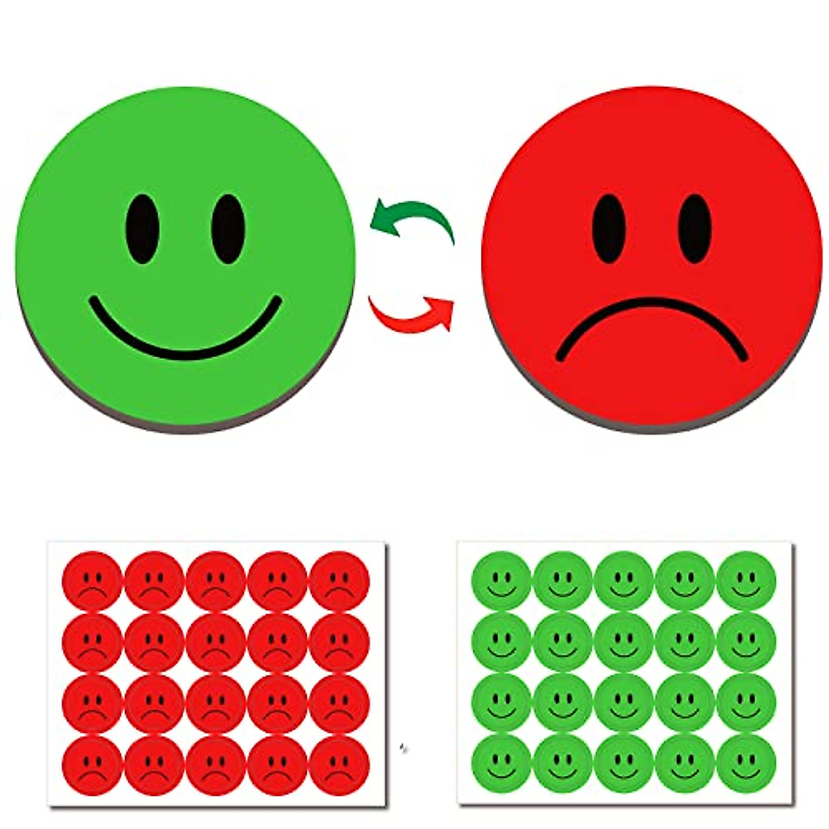 KAARP Double Sided Smiley Face Magnets for Whiteboard, Red Magnets and Green Magnets in One (1 inch) (XL003)