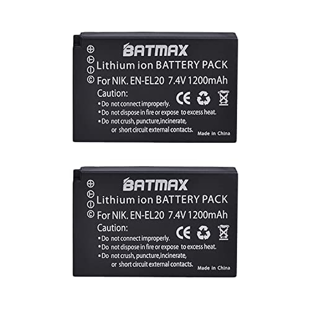 Batmax EN-EL20 Battery (2-Pack) + LED Built-in USB LCD Charger for Nikon EN-EL20 EN-EL20a Nikon P1000,1 J1, 1 J2, 1 J3, 1 S1, 1 V3, Coolpix A, 1 AW1,Coolpix P950 Cameras