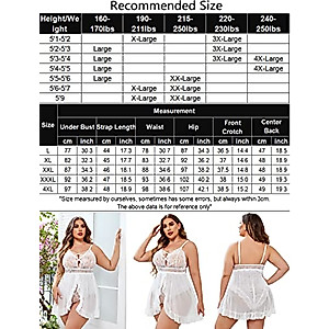 Avidlove Plus Size Lingerie Women Lace Mesh Babydoll Sexy Chemise Curvy Women V Neck Ruffle Nighty(White,XXL)