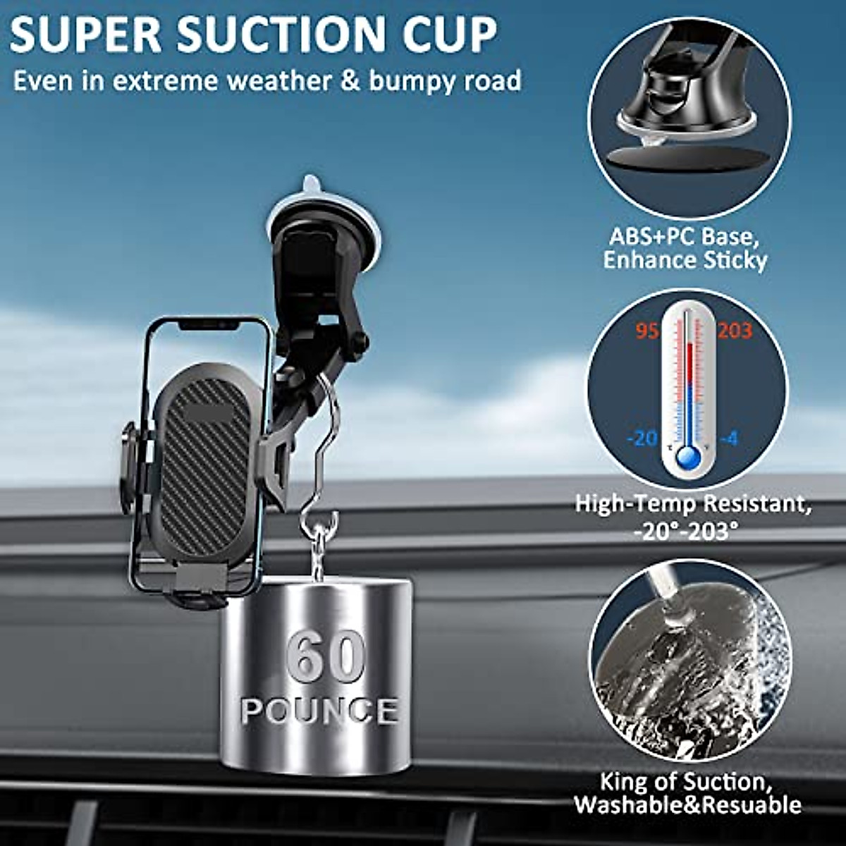 Qidoe Phone Mount for Car, Car Phone Holder Mount Universal Hands-Free 4 in 1 Cell Phone Holder for Car Dashboard/Air Vent/Desk/Windshield Car Phone Mount for All Smartphones Even with Thick Case