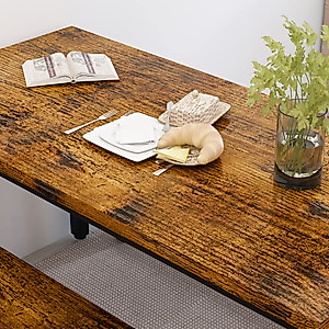 Recaceik Dining Table Set for 4 Kitchen Table Set with 2 Dining Benches, 3 Piece Farmhouse Dining Room Table Set Industrial Breakfast Nook Table Set for Small Space, Apartment, Rustic Brown
