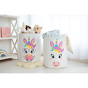 KAZULO Unicorn Hamper Set, Large Round Unicorn Laundry Baskets, kids Hampers laundry Girls, Girls Storage Box Unicorn, Child Laundry Set, Kids Basket (Watermelon Unicorn Bundle)